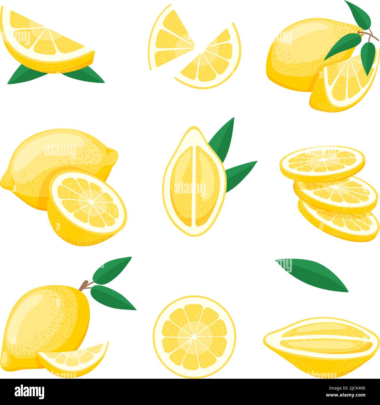Cartoon lemon cut. Citrus slices, fresh lemons piece. Isolated yellow ...