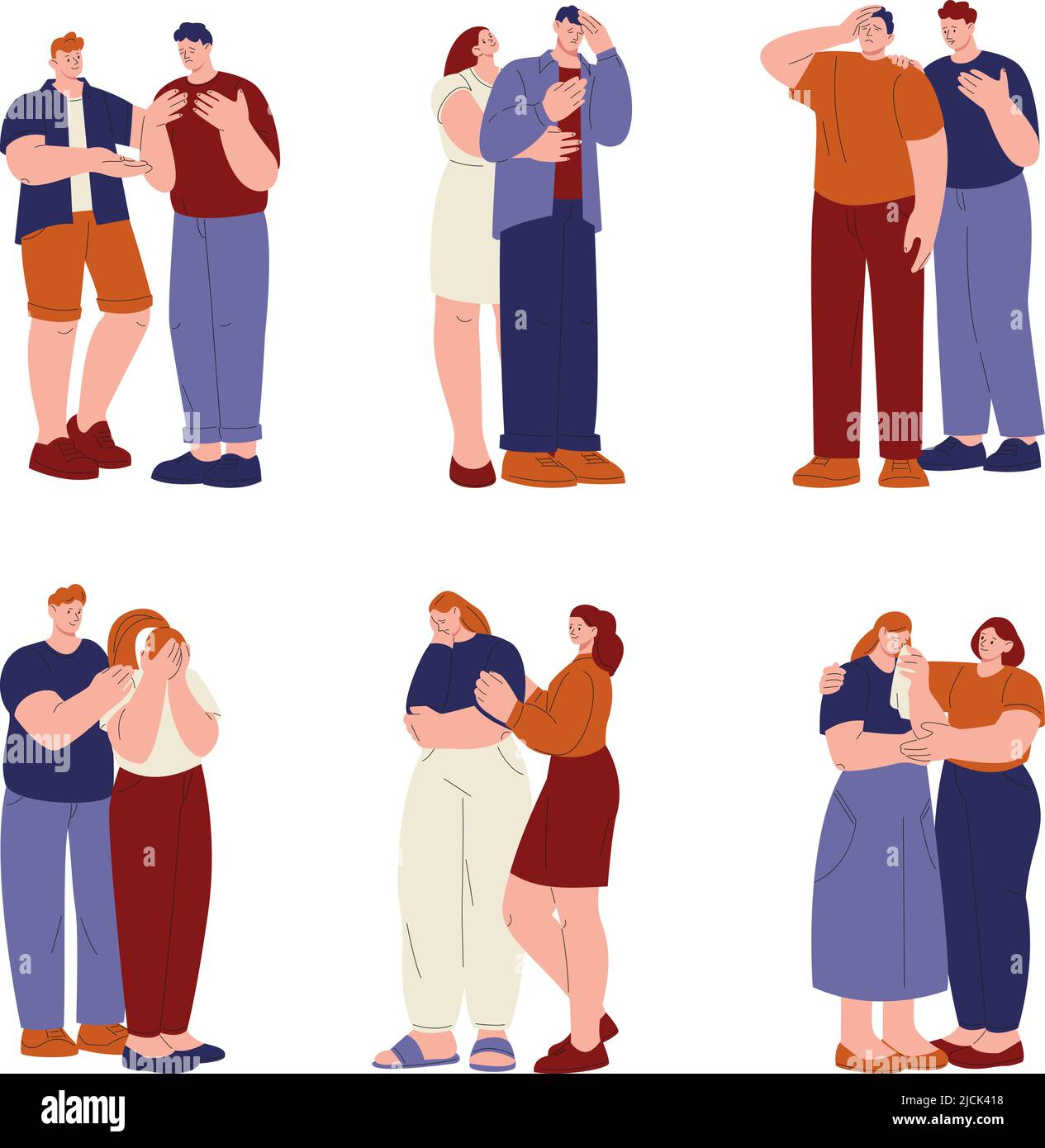 Support hugging. Colleagues hug, friendly parents and friends. Cuddling ...