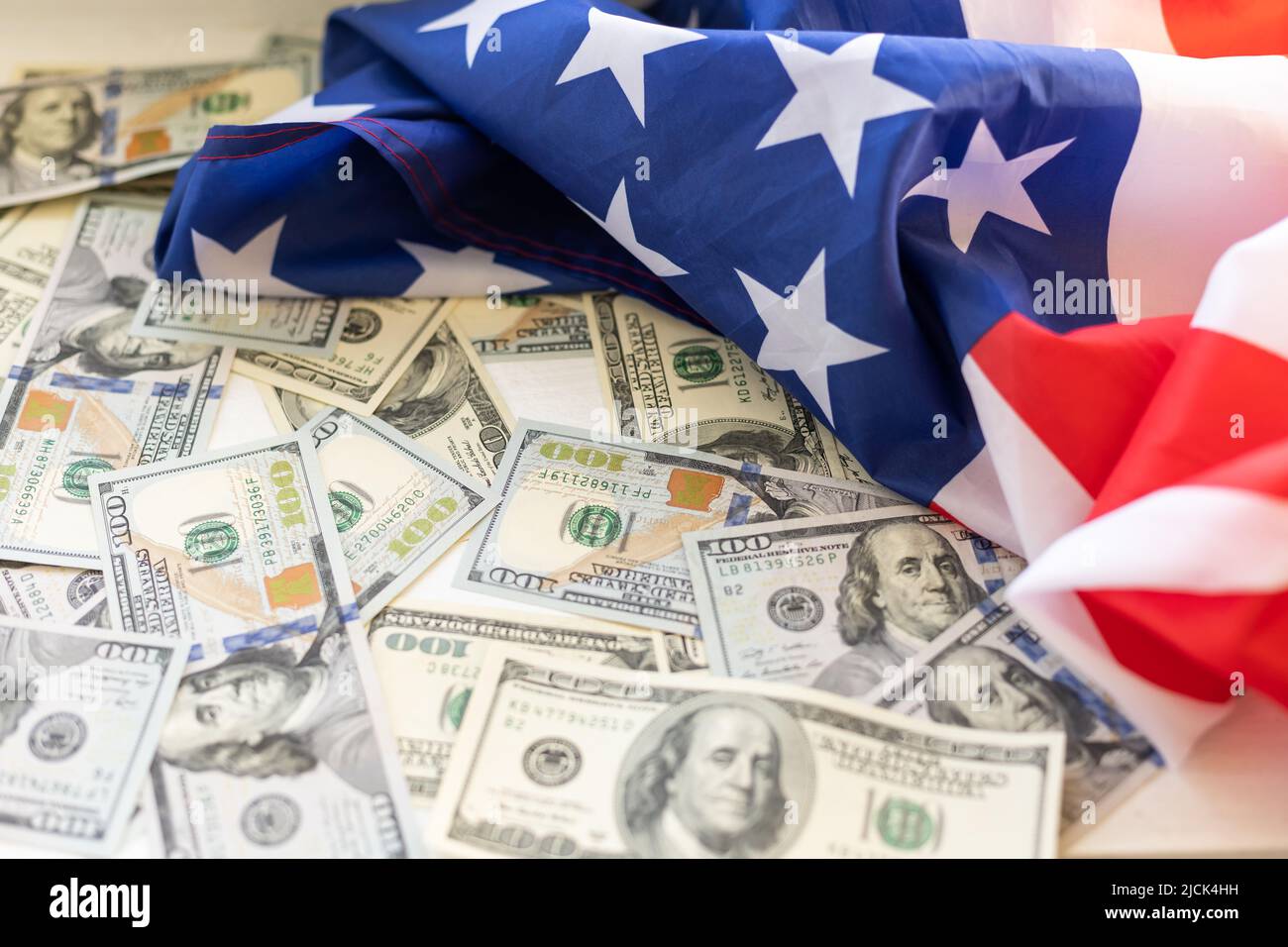 American flag on American currency Stock Photo - Alamy
