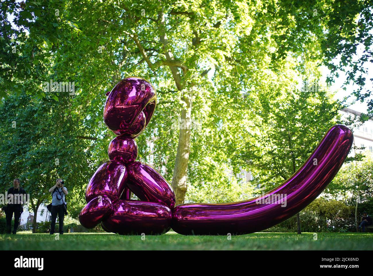 Artist Jeff Koons’ sculpture Balloon Monkey (Magenta), 2006-13, with an ...
