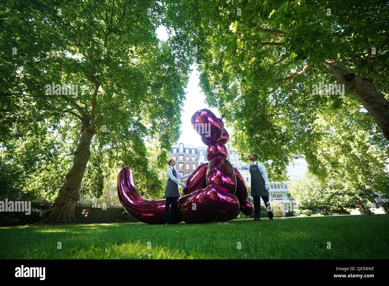 Artist Jeff Koons’ sculpture Balloon Monkey (Magenta), 2006-13, with an ...