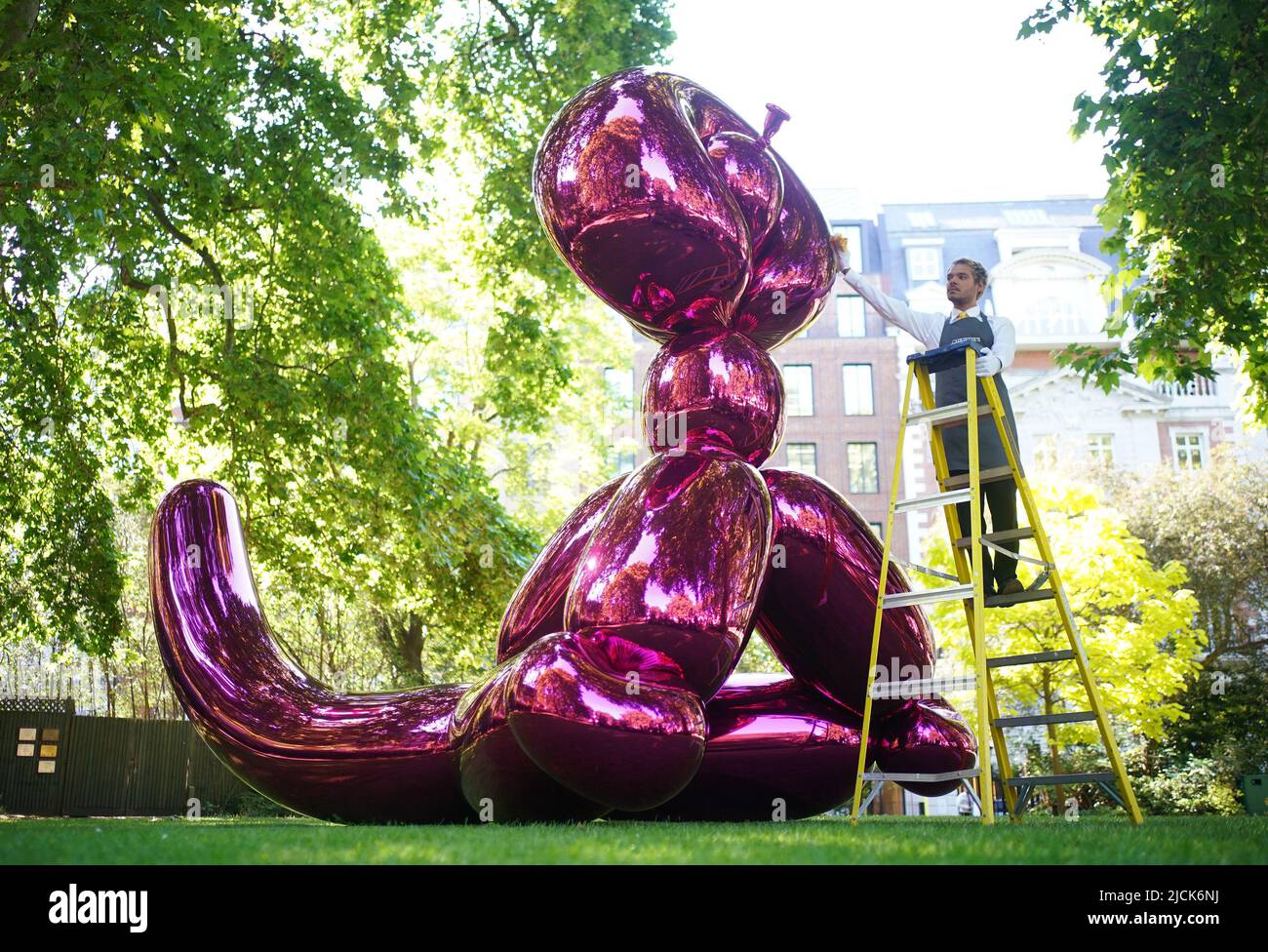 Artist Jeff Koons’ sculpture Balloon Monkey (Magenta), 2006-13, with an ...