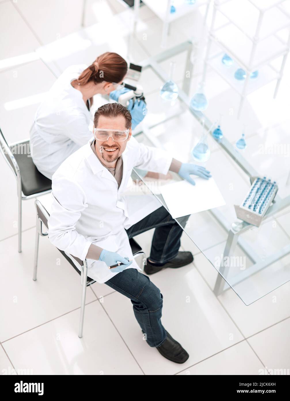 top view.laboratory staff at the workplace Stock Photo - Alamy