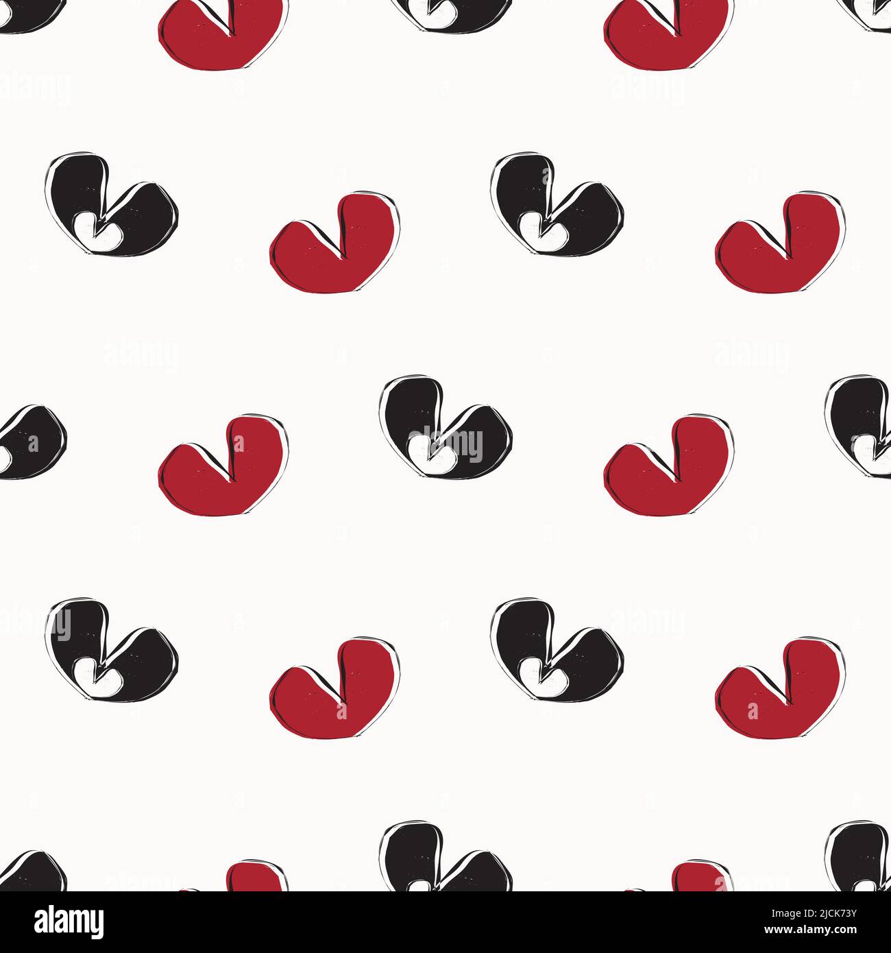 Red and black hearts grunge style seamless vector pattern background ...
