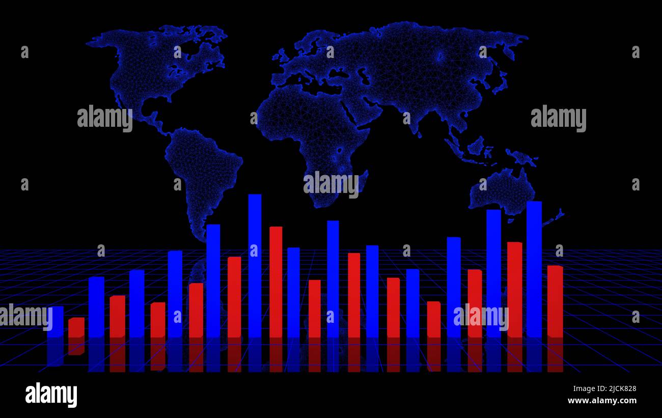 3d graph of the growth and fall of the global market against the ...