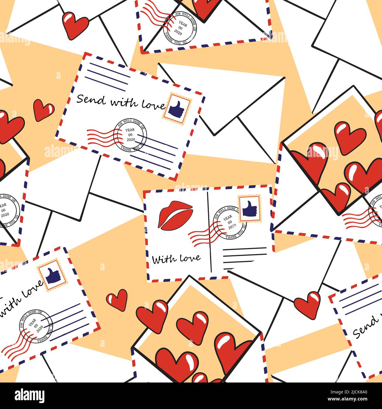 Seamless vector pattern with vintage envelopes on light pink background ...