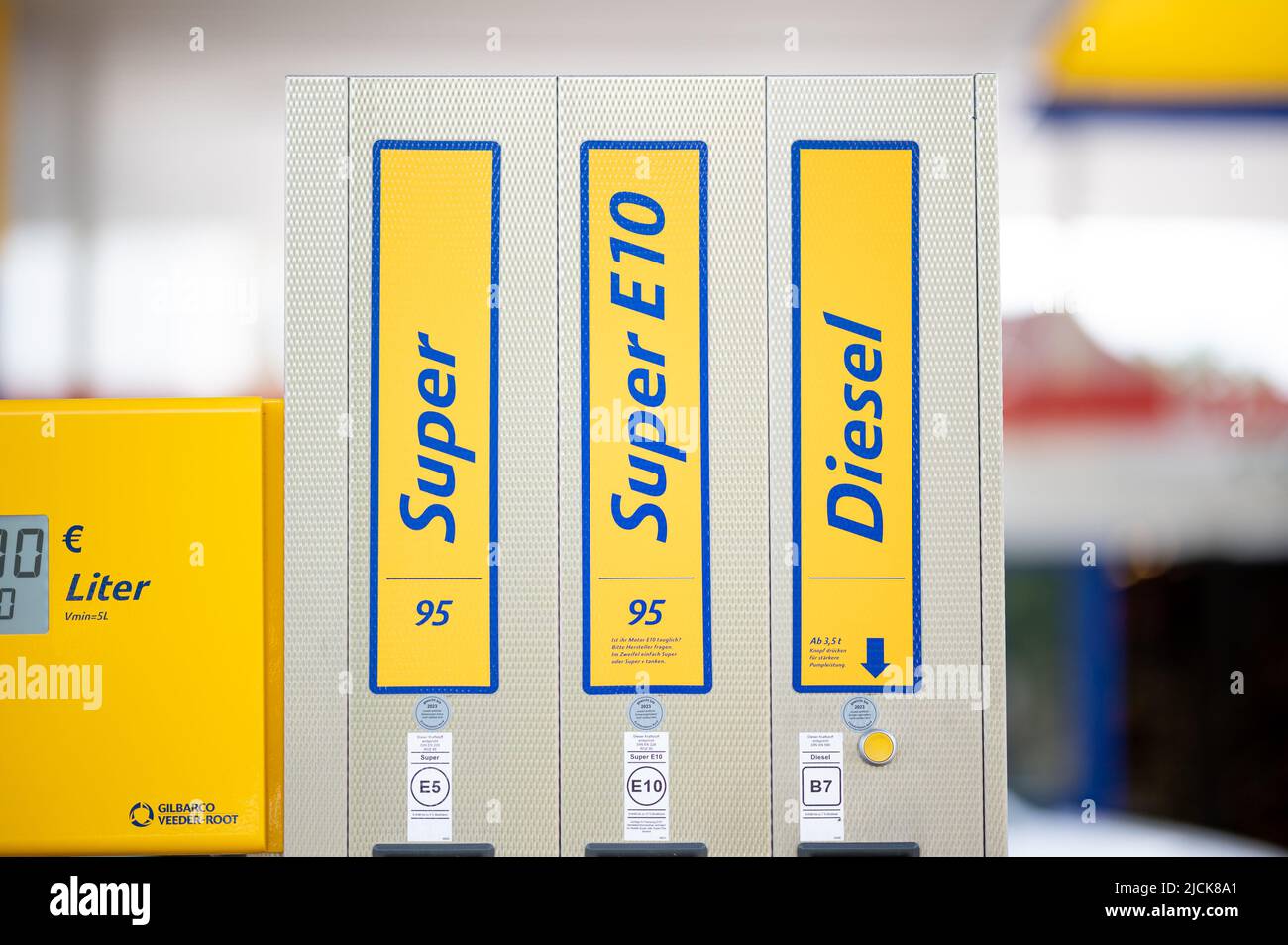 Hamburg, Germany. 14th June, 2022. The labels of the different fuels ...