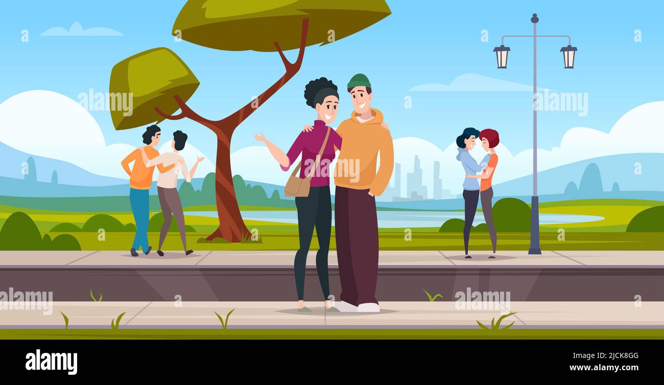 Embracing people. Lovely characters with positive emotions exact vector ...