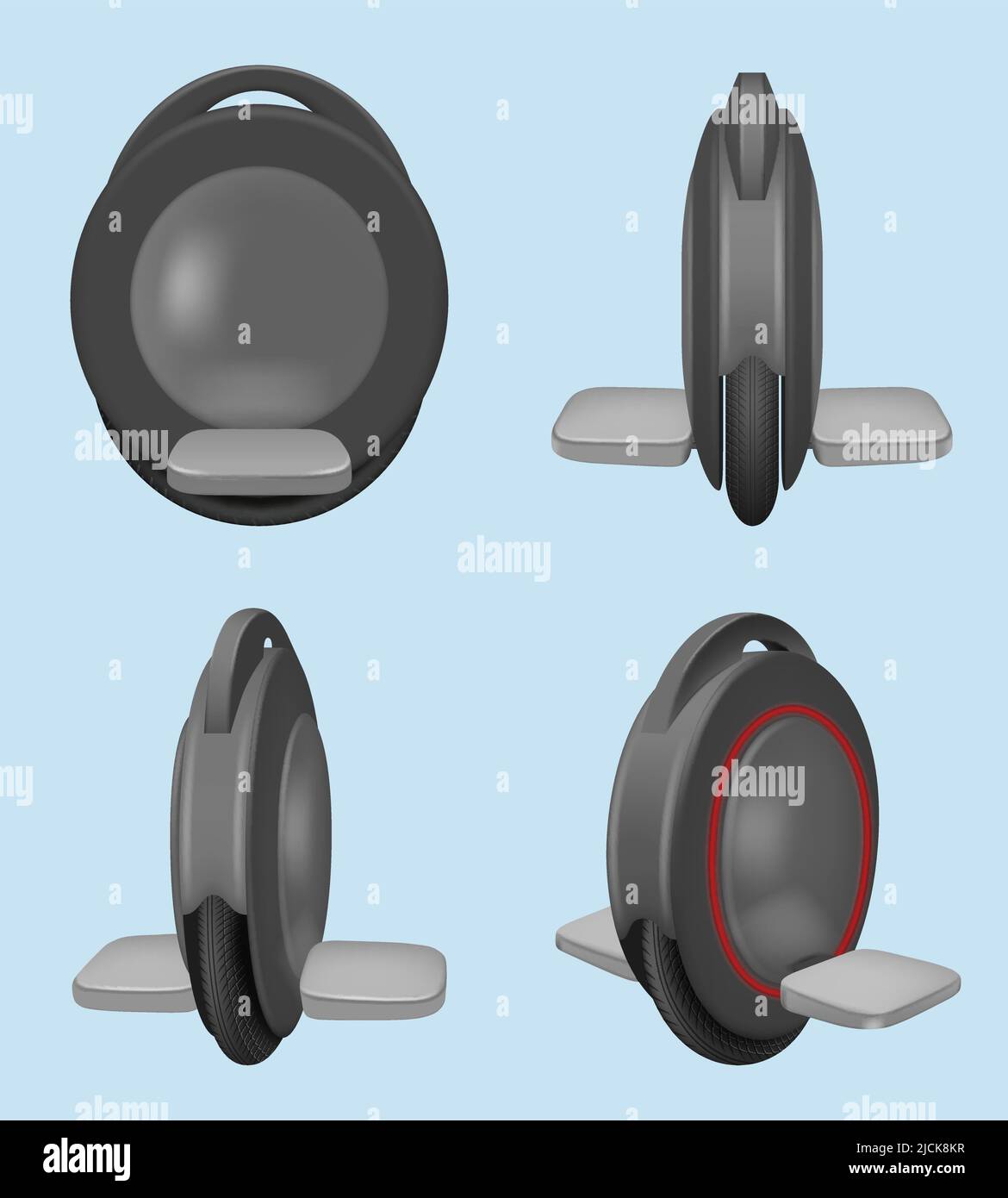 Realistic monowheel. Eco modern electricity transport decent vector ...