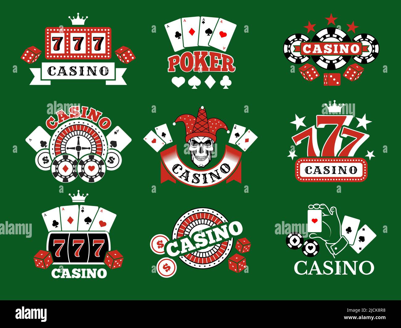 Casino badges. Poker cards and gambling game symbols stylized emblems ...