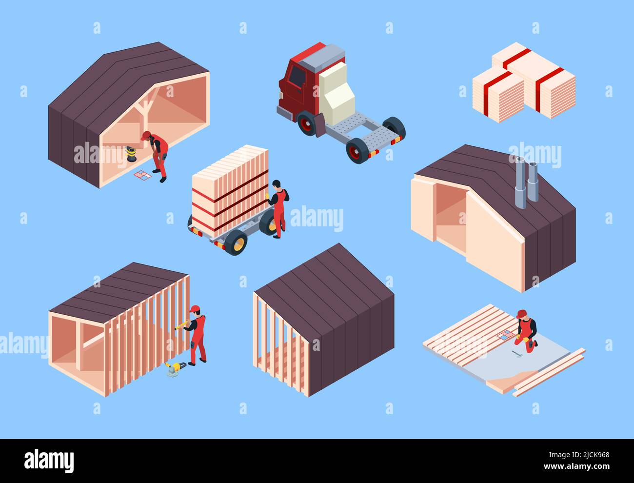 Building construction. Modular houses under construction processes ...