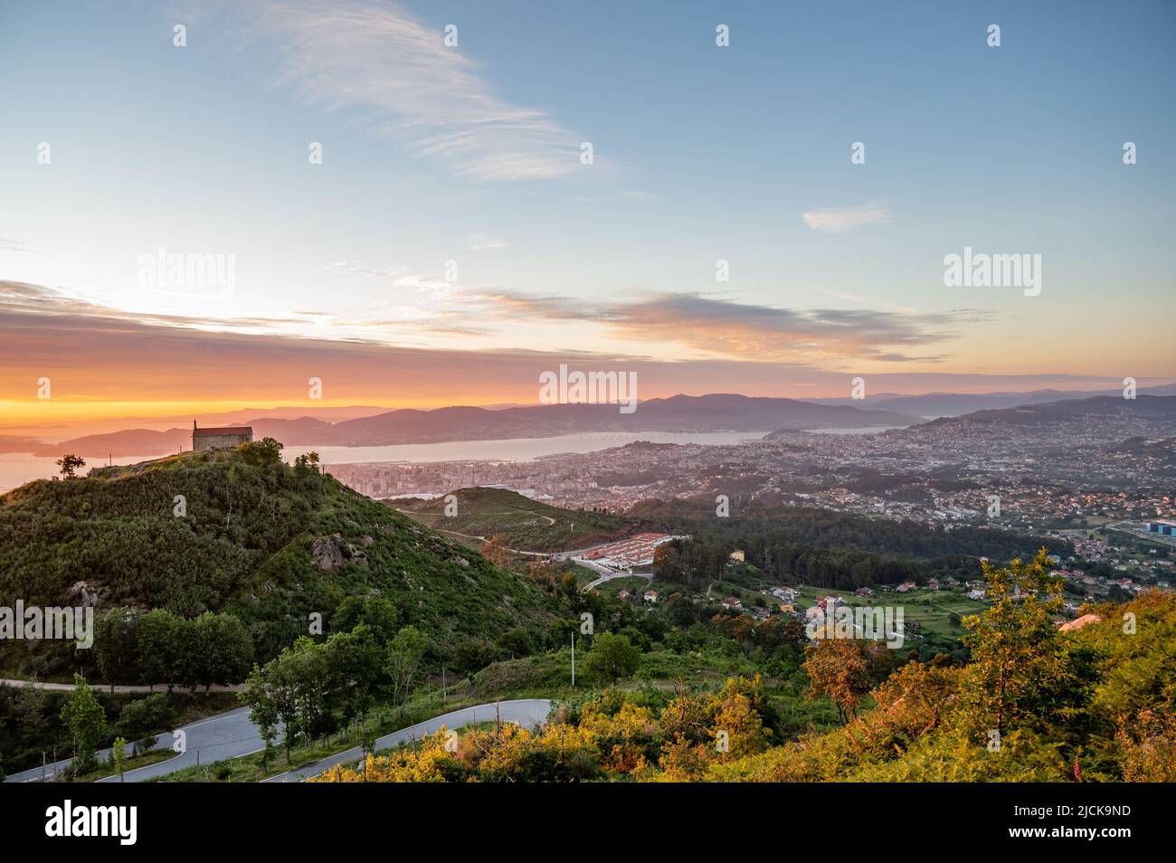 View of Mount Alba at sunset from the viewpoint of Mount Cepudo in Vigo ...