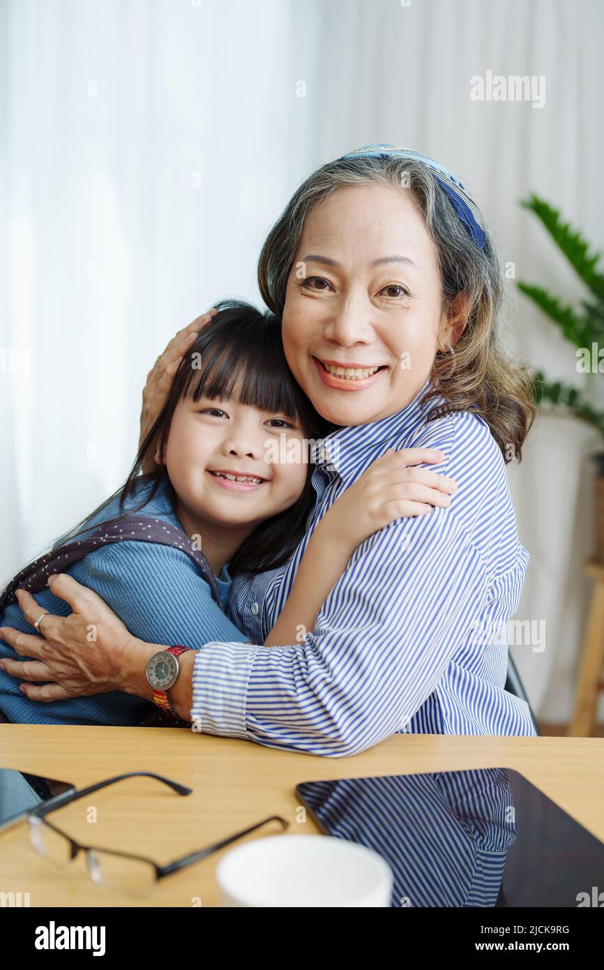 Asian portrait, grandma and granddaughter doing leisure activities and ...