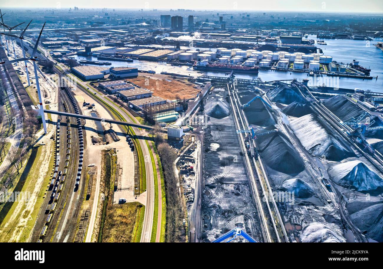 coal handling terminal and storage with windmills in the background ...