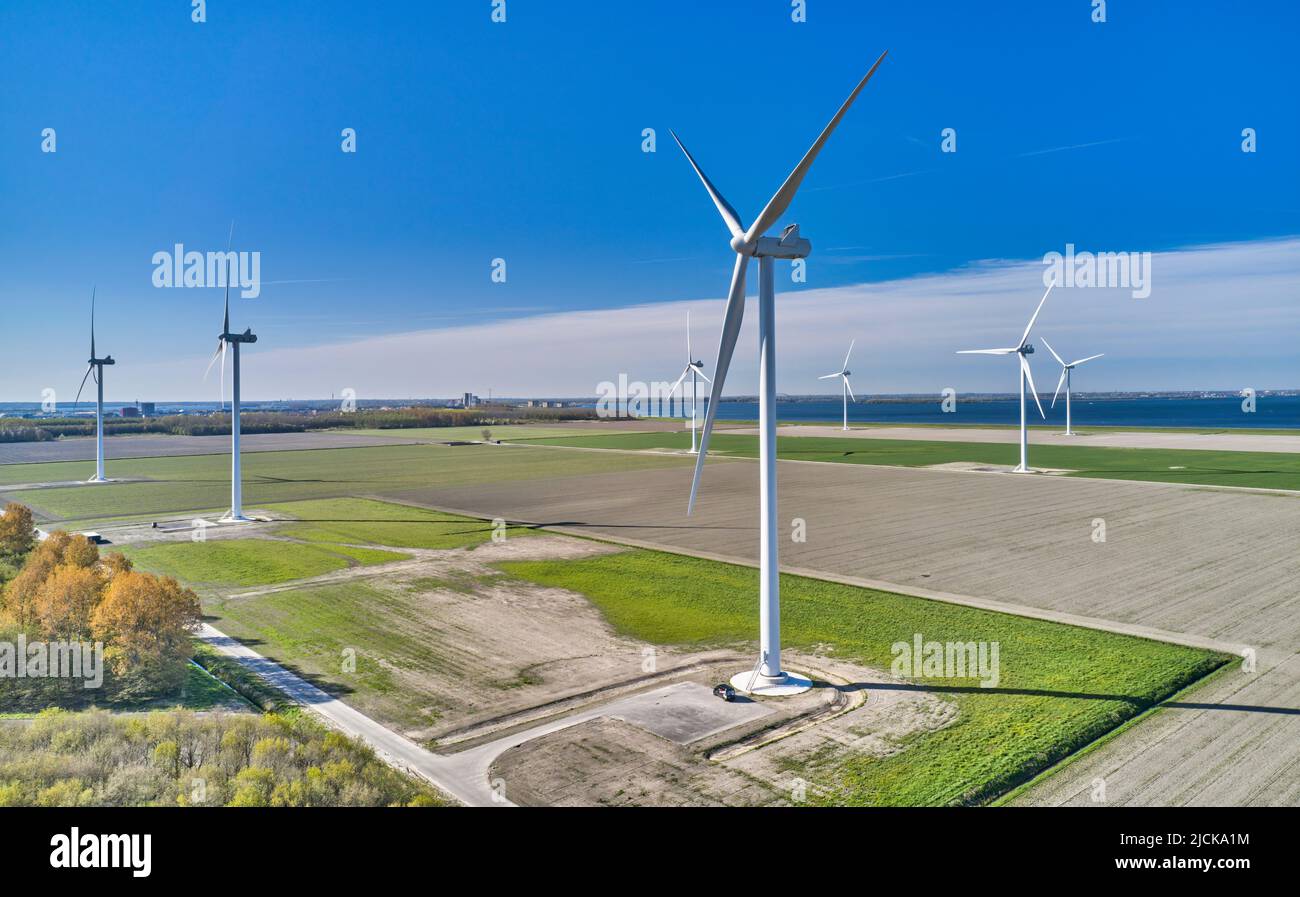 Wind Turbines with Blue Sky and Clouds shot in the Netherlands Stock ...