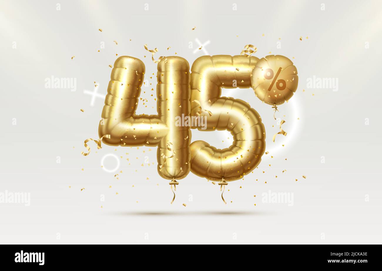 45 Off. Discount creative composition. 3d Golden sale symbol with ...