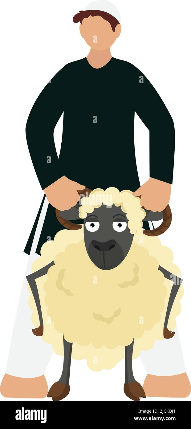 Faceless Islamic Young Man Holding Horns Of Sheep On White Background ...