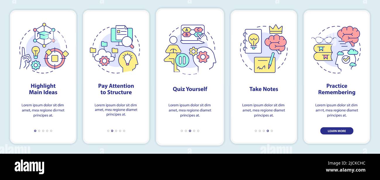 Learning and memorizing techniques onboarding mobile app screen Stock ... Learning and memorizing techniques onboarding mobile app screen Stock ...