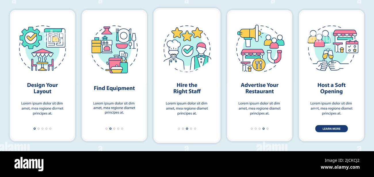 Opening restaurant checklist onboarding mobile app screen Stock Vector ...