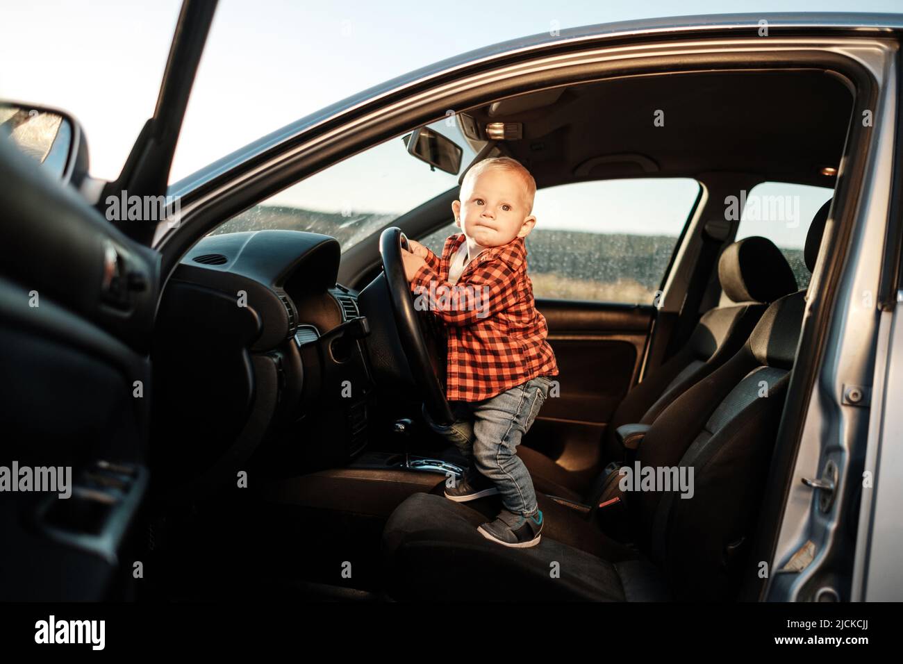 Portrait of One Little Boy Playing with Car Stock Photo - Alamy