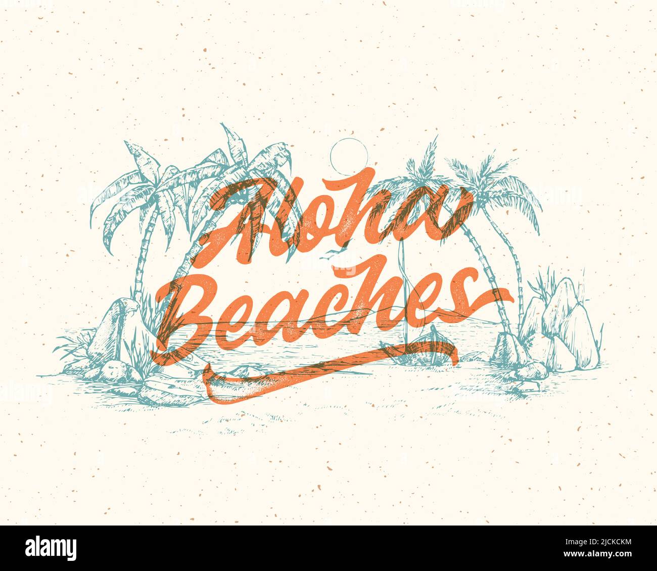 Aloha beaches lettering. Havaiian summer tropical sign, label, vintage ...