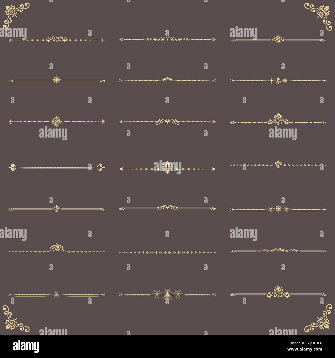 Vintage set of vector brown and golden decorative elements. Horizontal ...