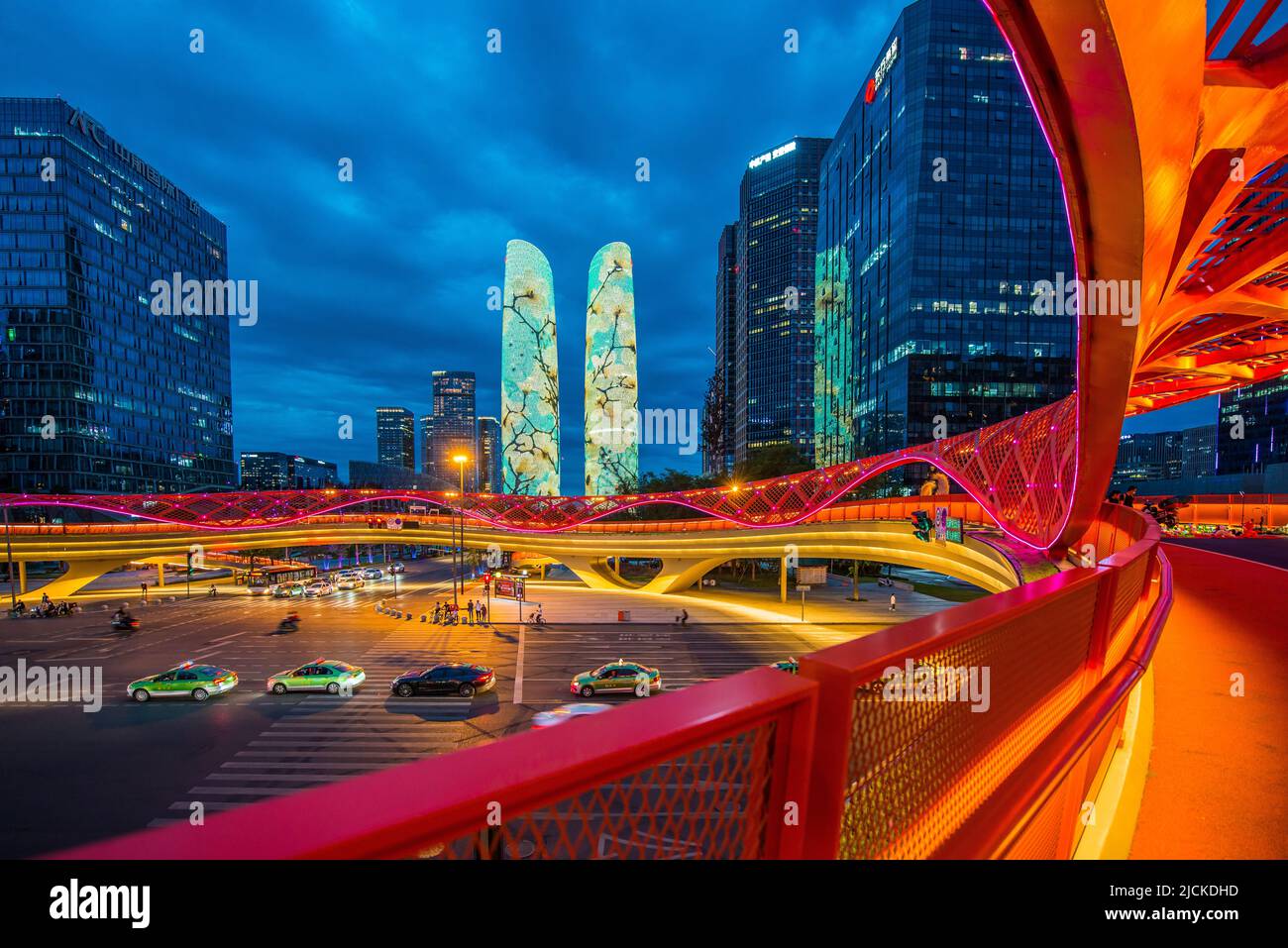 Modern architecture and overpass lighting show in Chengdu, Sichuan ...