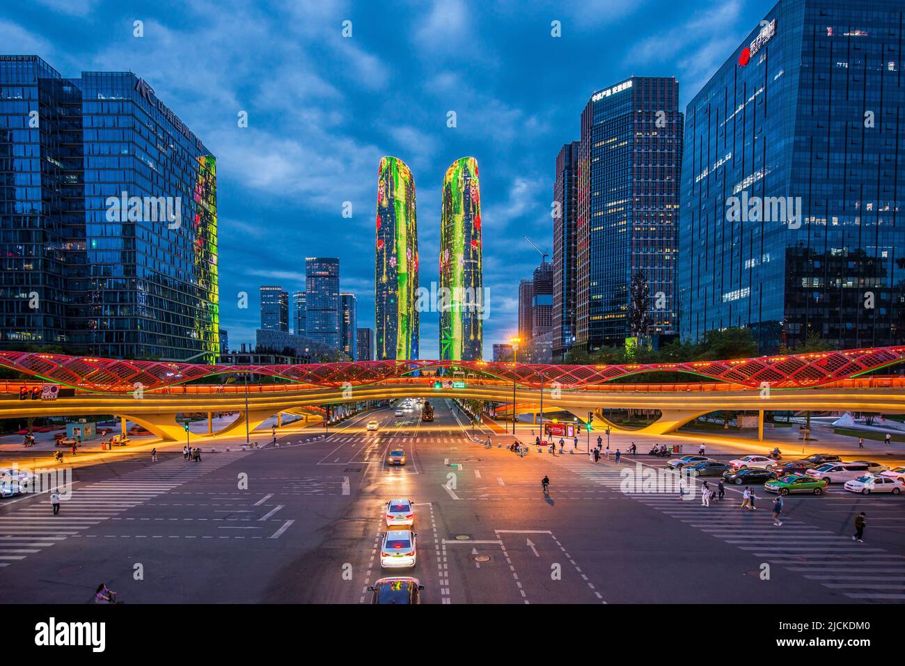 Modern architecture and overpass lighting show in Chengdu, Sichuan ...