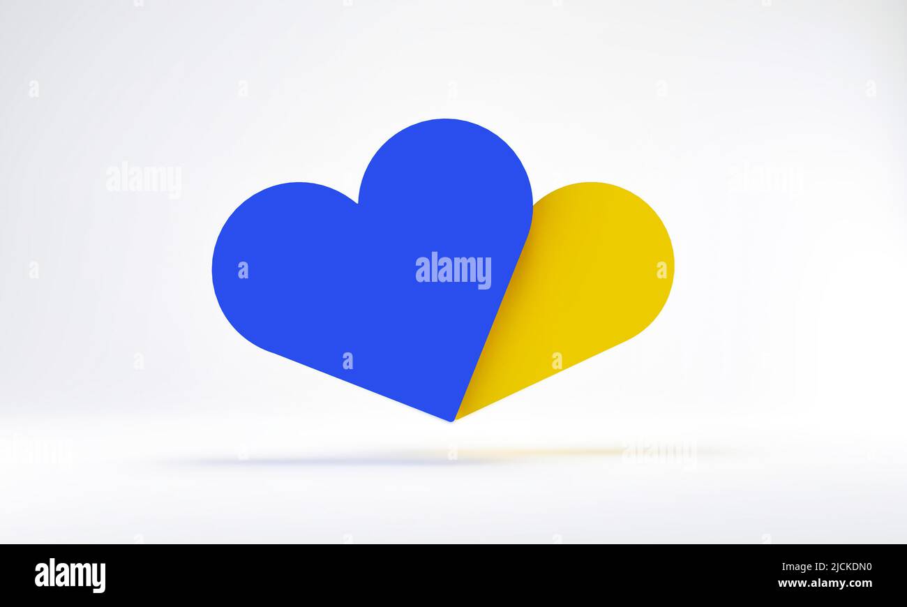Two 3d hearts Yellow and blue, Pray for Ukraine - concept, 3d rendering ...