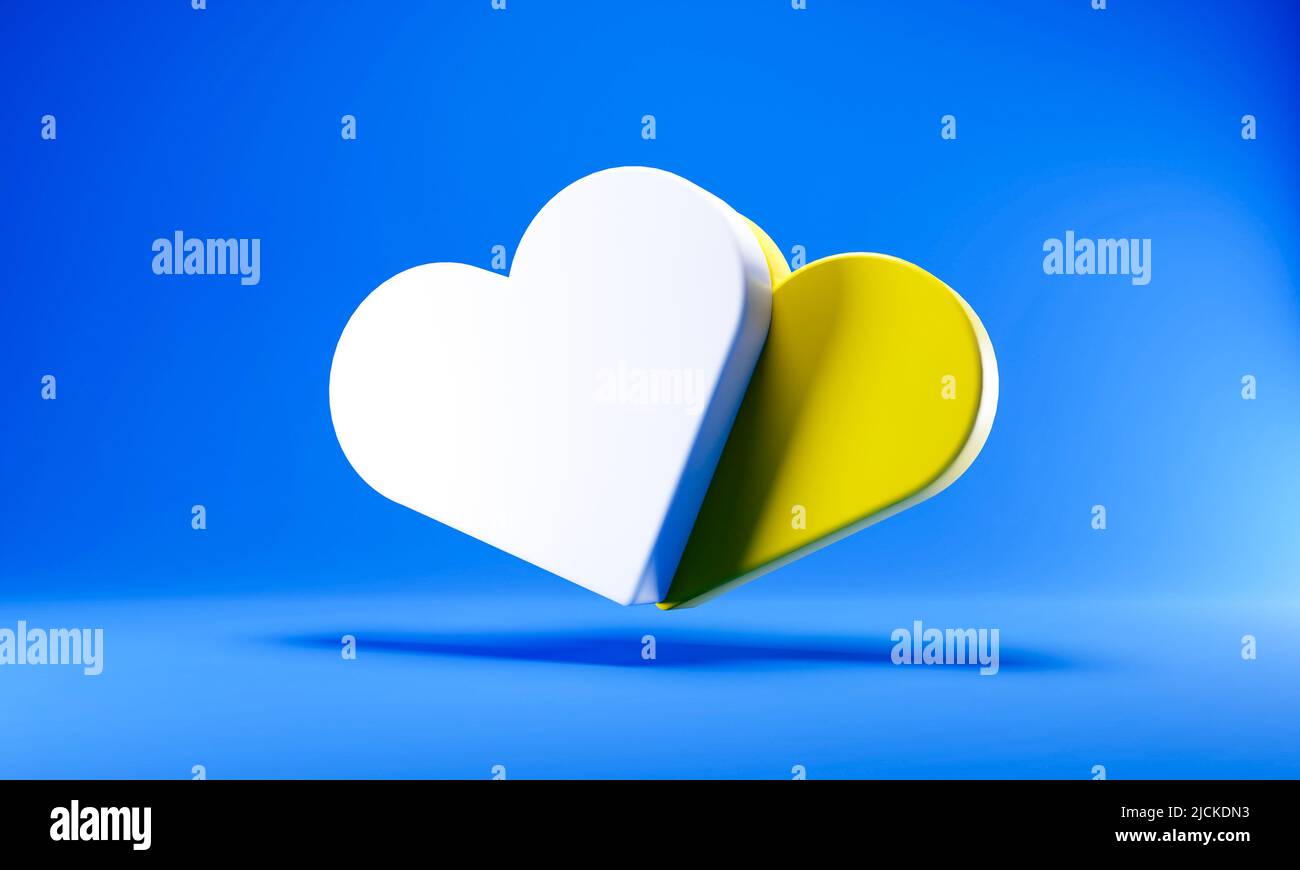 Two 3d hearts Yellow and blue, Pray for Ukraine - concept, 3d rendering ...