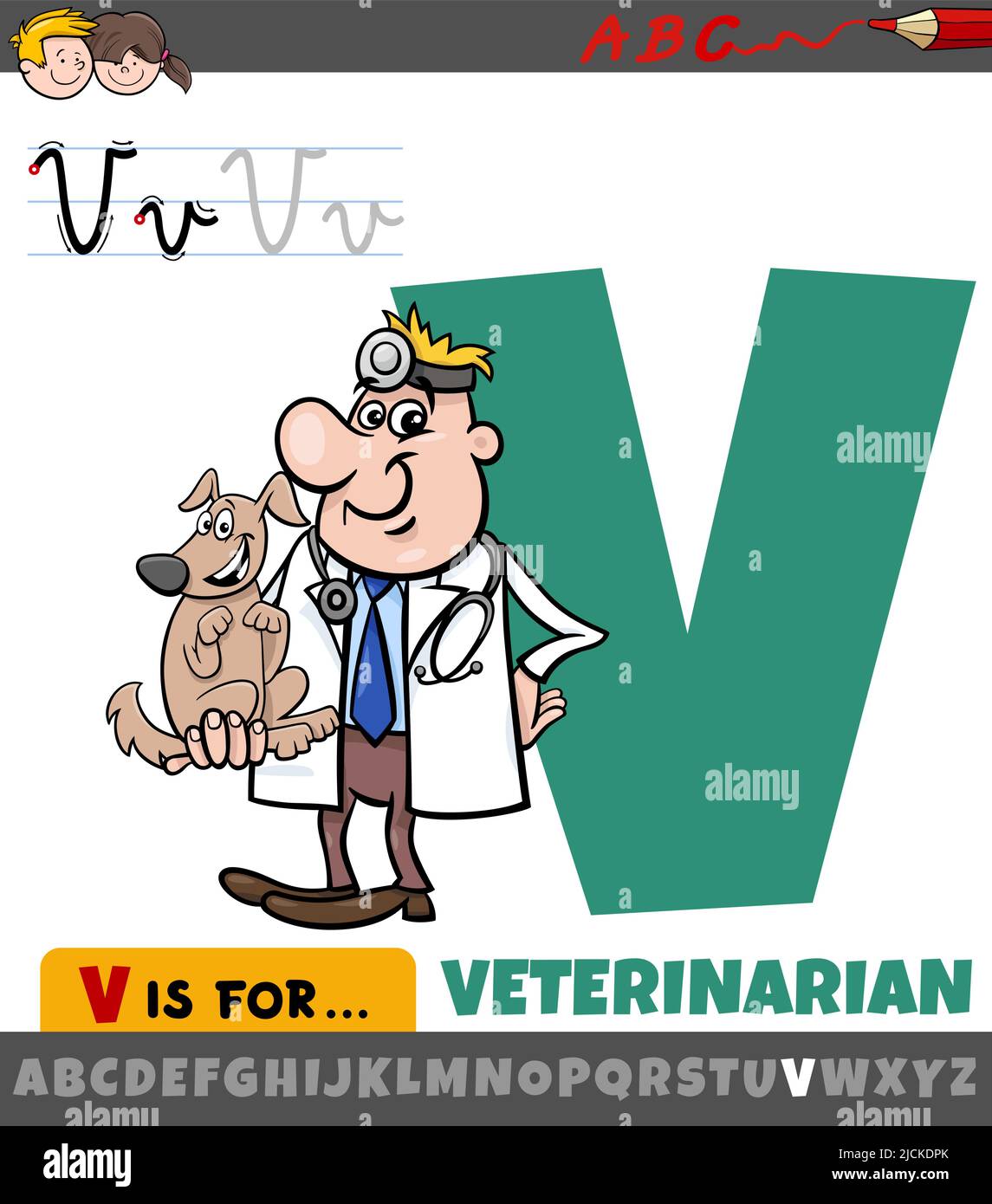 Educational cartoon illustration of letter V from alphabet with ...