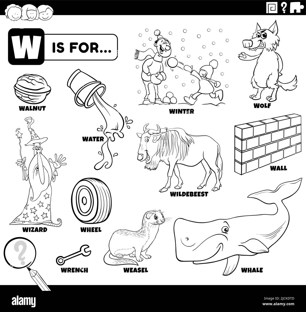 Black and white educational cartoon illustration for children with ...