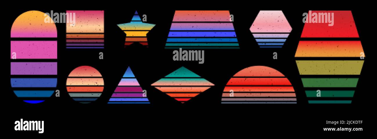 Vintage sunrise. California sunset retro shapes, texture logo 80s 90s ...