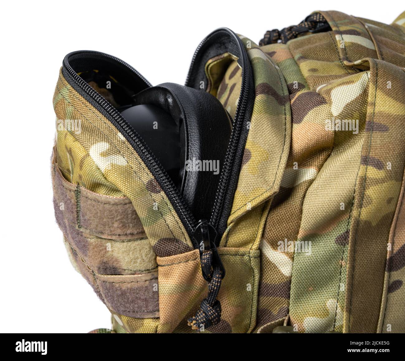 Open military backpack of khaki color on a white background Stock Photo ...