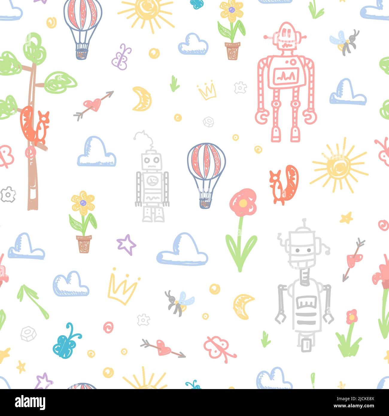 Childish drawing background. Cute kids painting on wall, children style ...