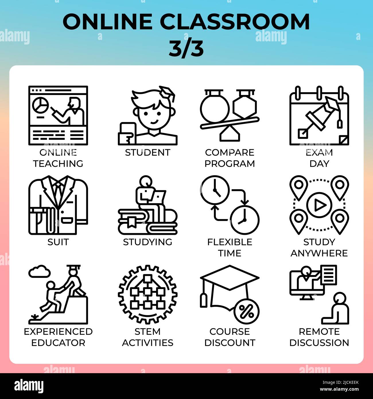Online classroom icon set in modern style for ui, ux, web, app ...
