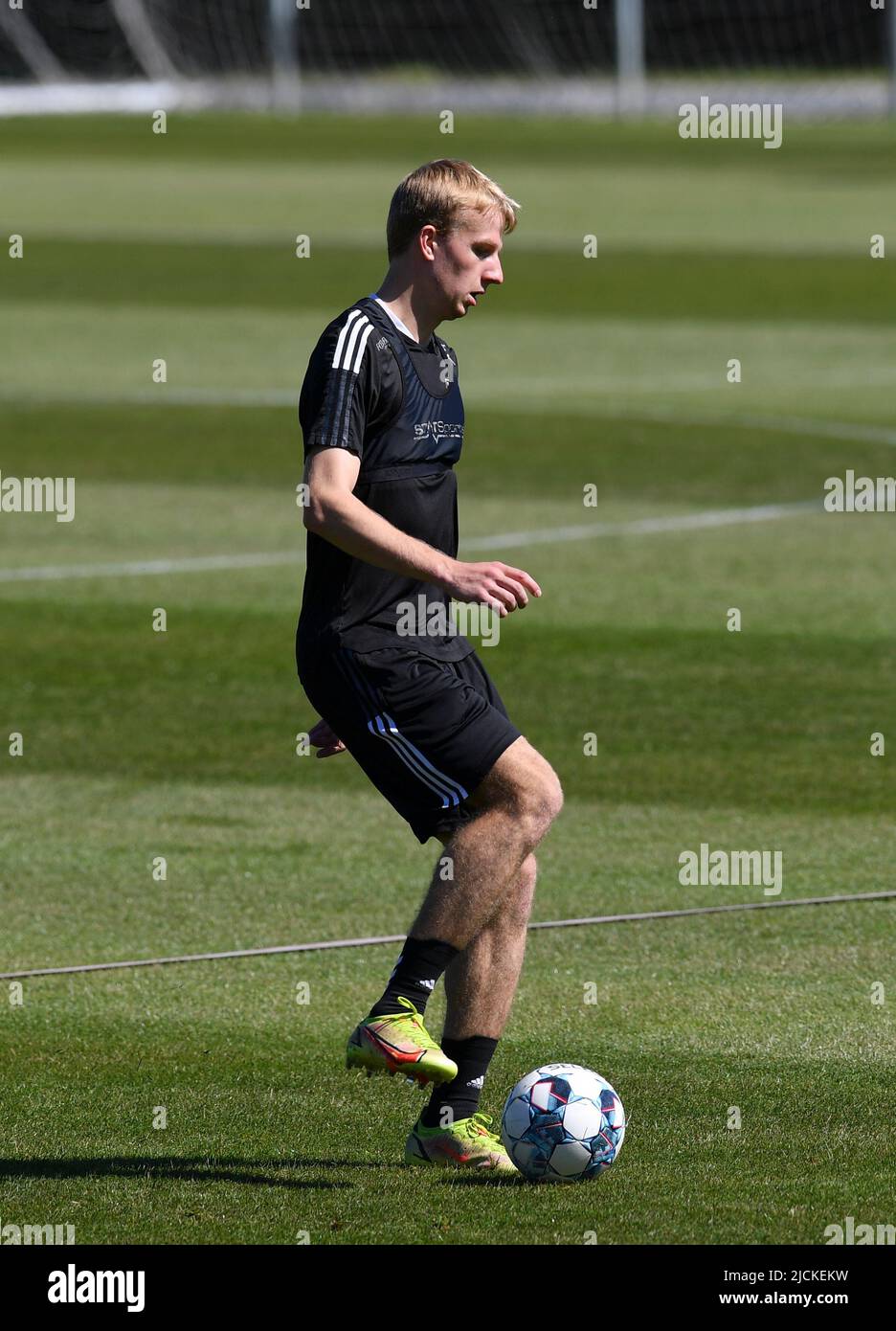 Eupen, Belgium. 14th June, 2022. Eupen's Rune Paeshuyse controls the ...