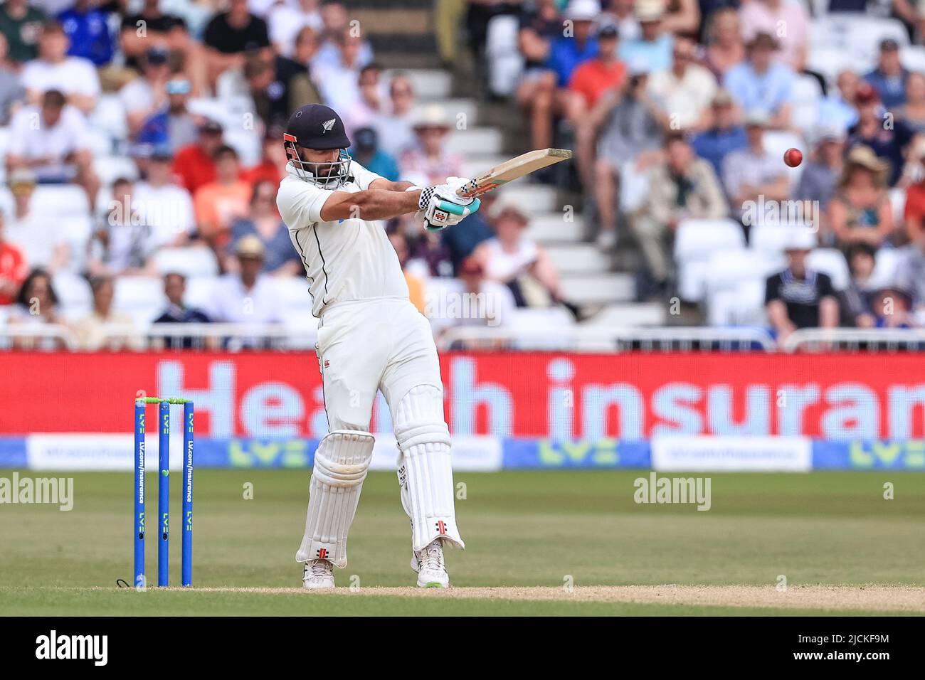 Nottingham, UK. 14th June, 2022. Daryl Mitchell of New Zealand hits a ...