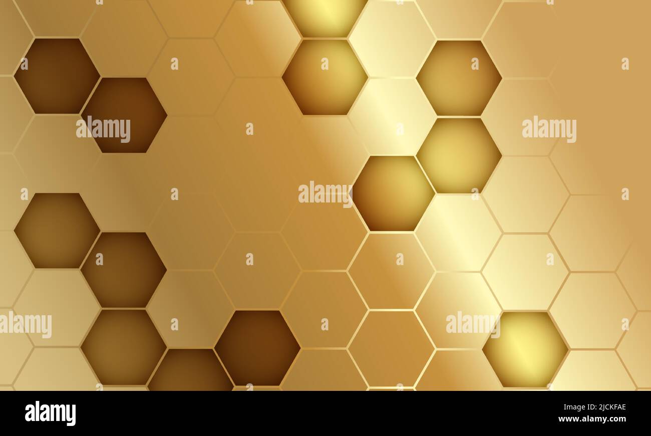 Abstract gold hexagonal luxury background. Golden abstract background with 3d hexagon pattern ...