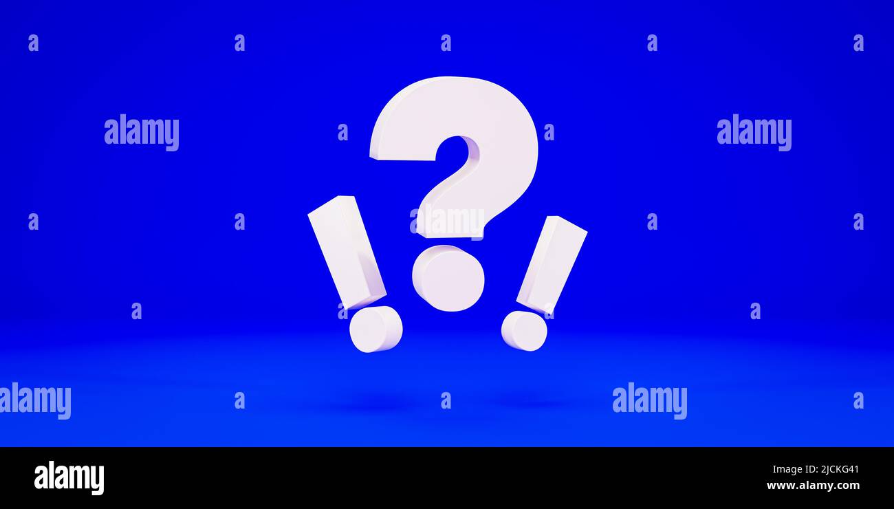 question and two exclamations mark on blue background 3d rendering ...