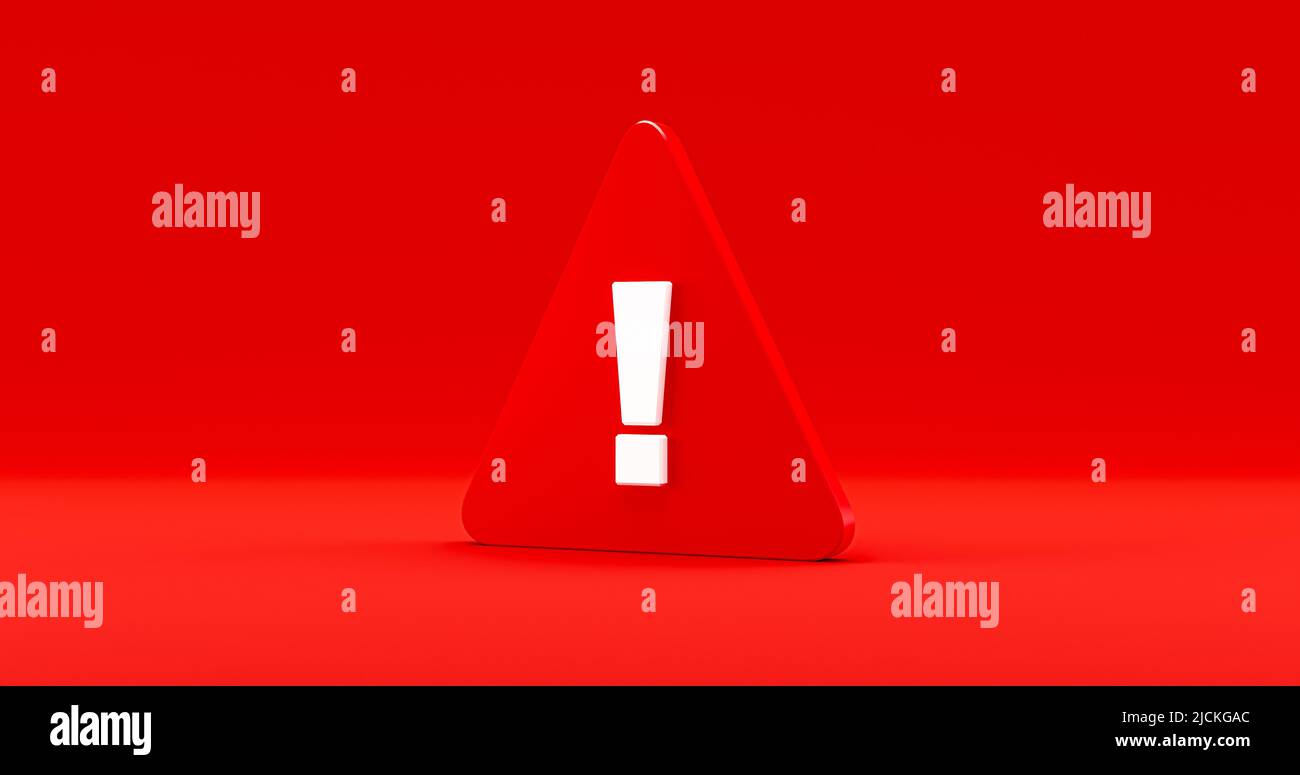 Red warning attention sign 3d icon isolated on red background reminder ...