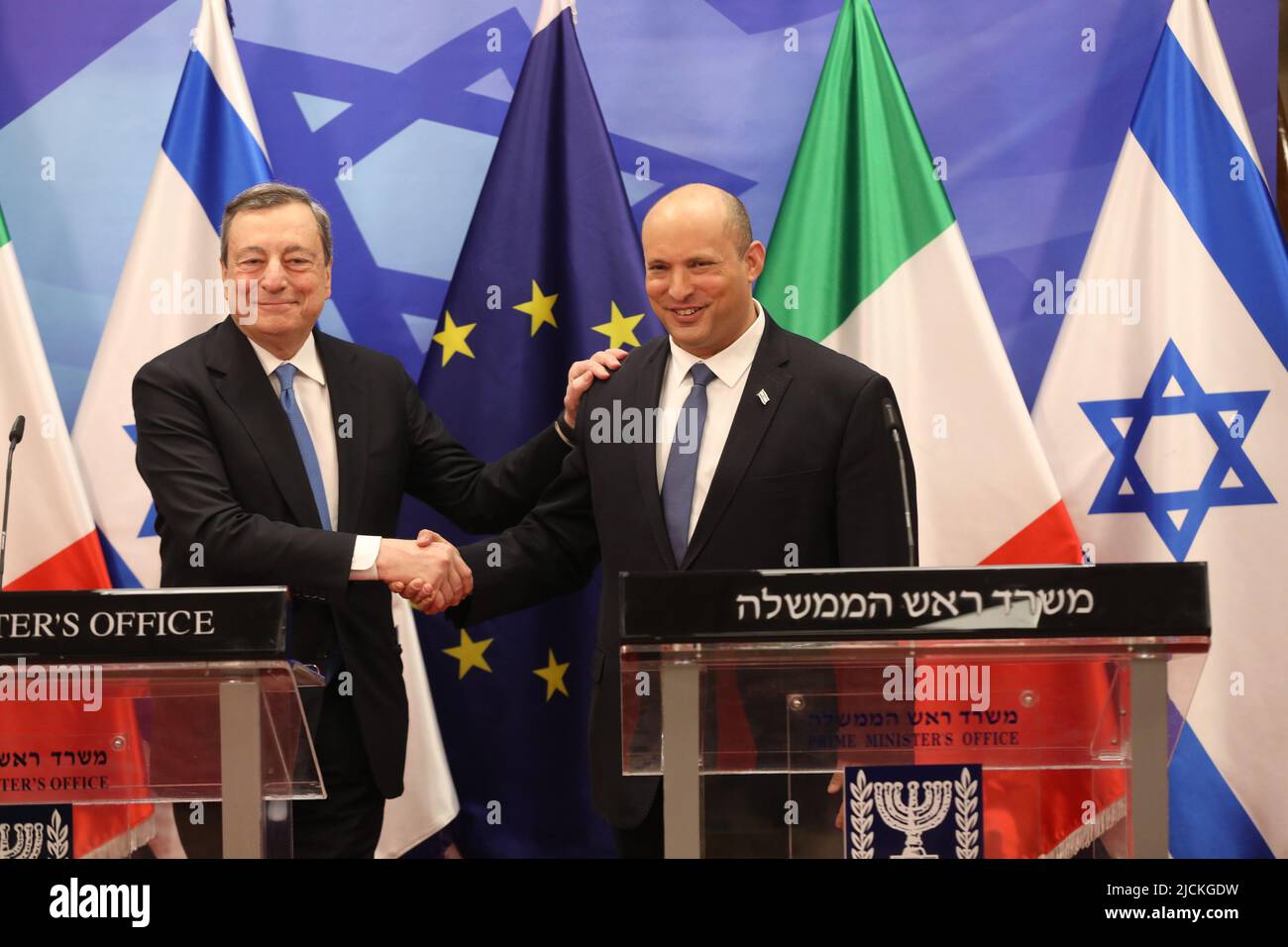 Jerusalem, Israel. 14th June, 2022. Italian Prime Minister Mario Draghi ...