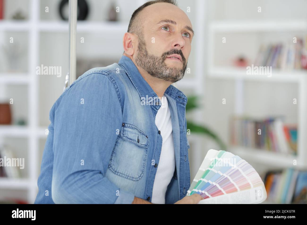 professional painter showing a set of color swatches Stock Photo - Alamy