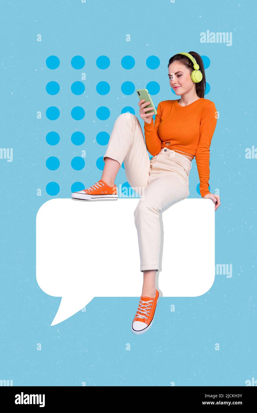 Vertical collage portrait of positive person sitting big dialogue chat ...