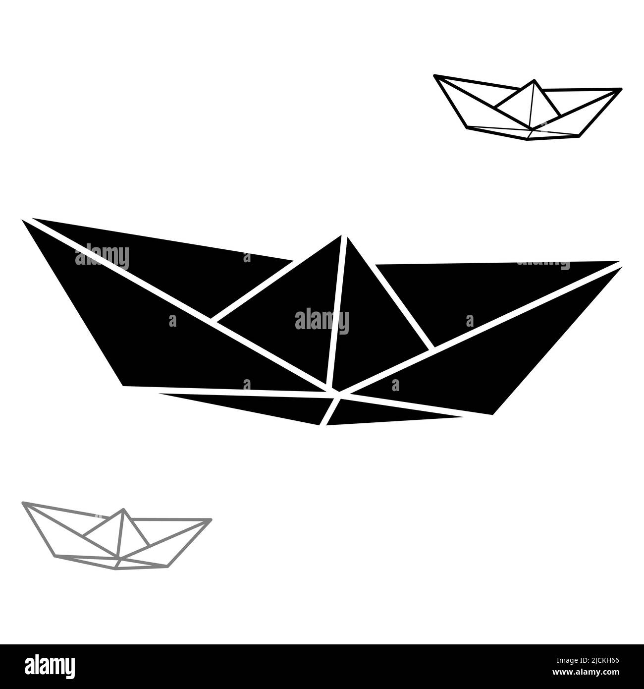 Set of vector illustrations of paper boat icons. Outline simple and ...