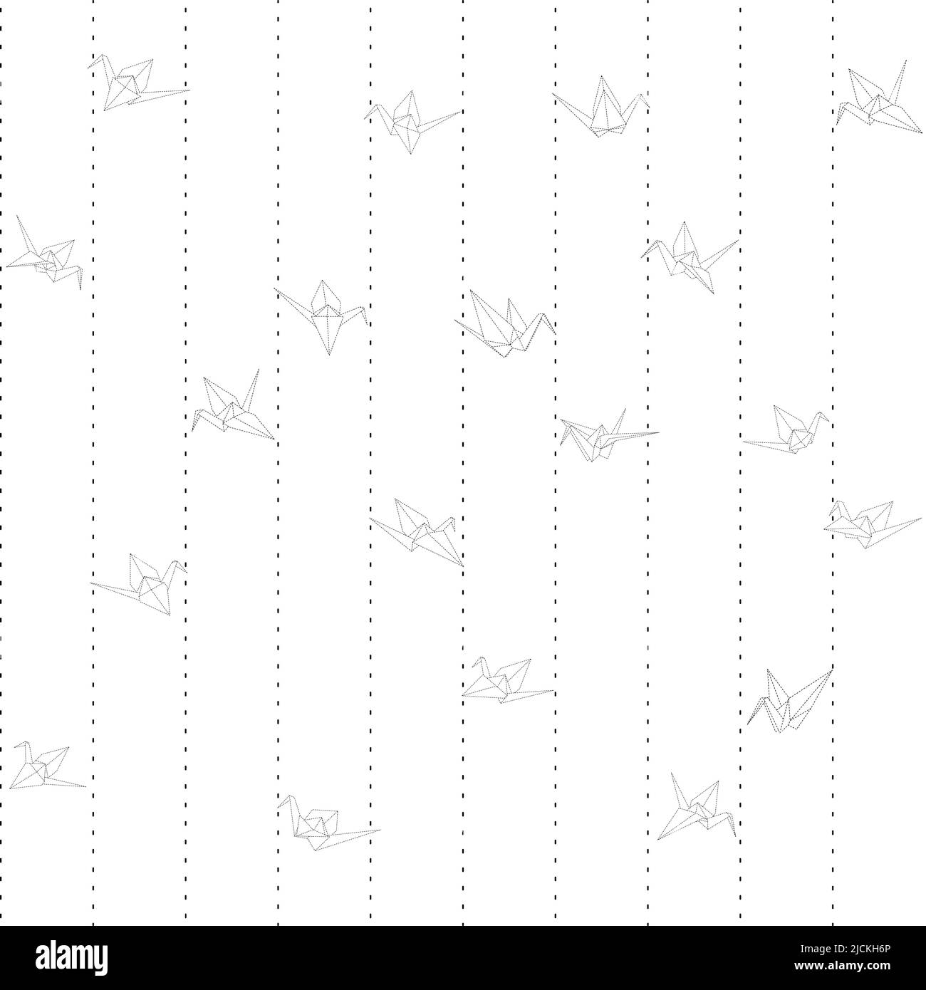 Pattern of origami crane vector dashed illustration isolated on white ...