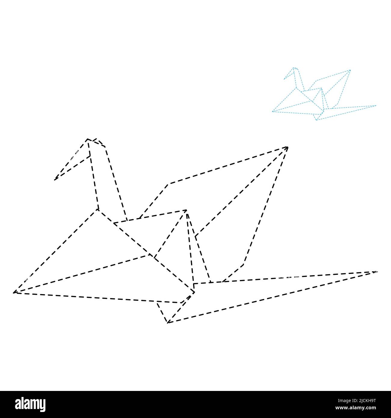 Set of origami crane vector outline dashed illustration isolated on ...
