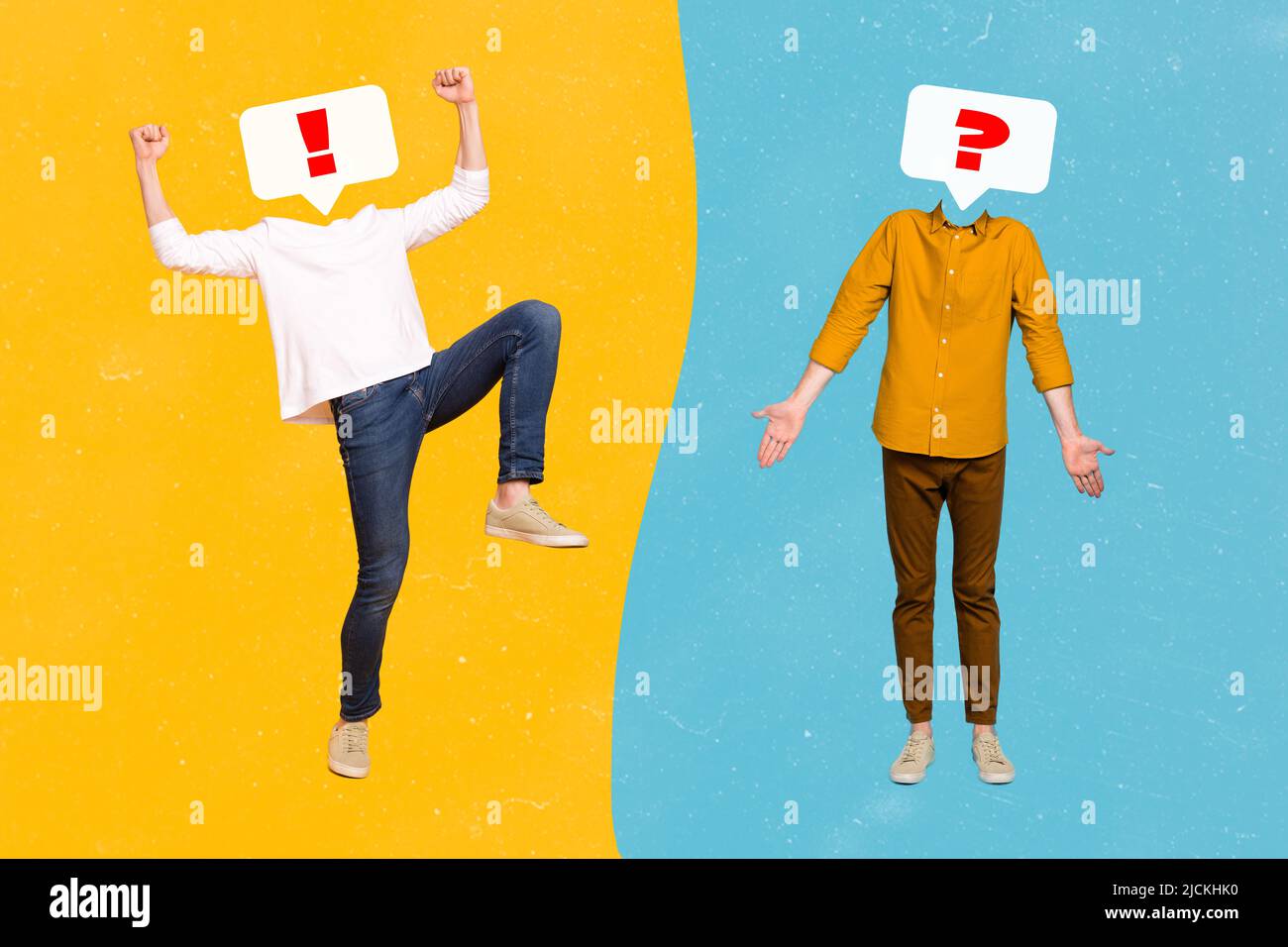 Composite collage image of two people different emotions win lose ...