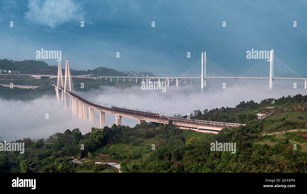 Jialing river bridge chongqing light rail across the CAI family Stock ...