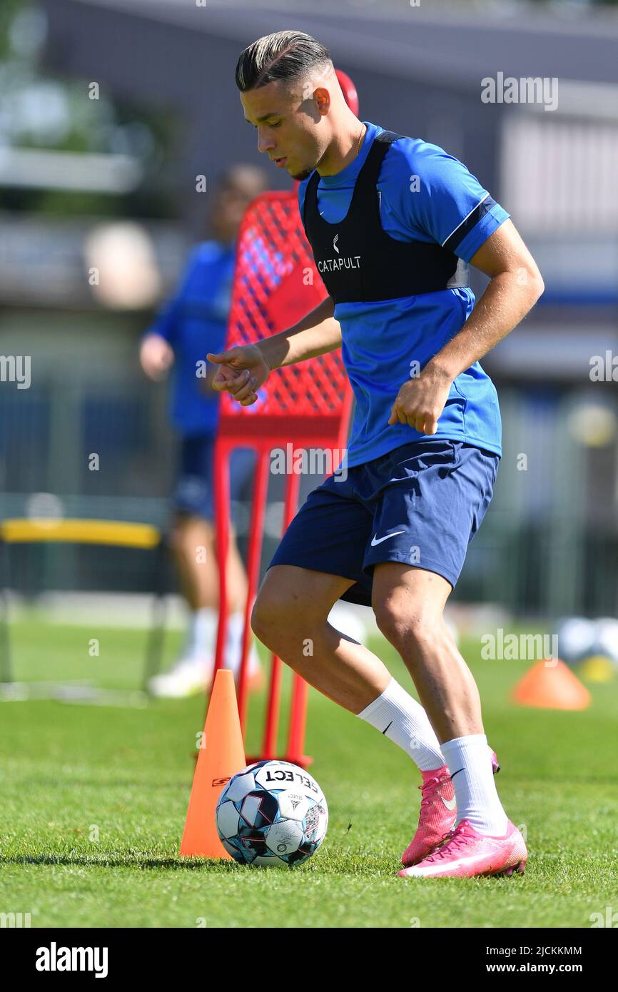 Westerlo's player pictured during a training session ahead of the 2022 ...